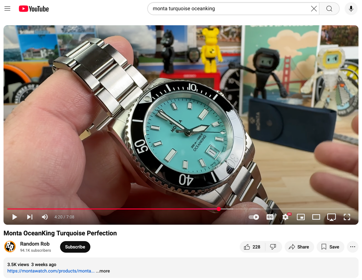 Random Rob Review: "MONTA OceanKing Turquoise Perfection" – MONTA Watch